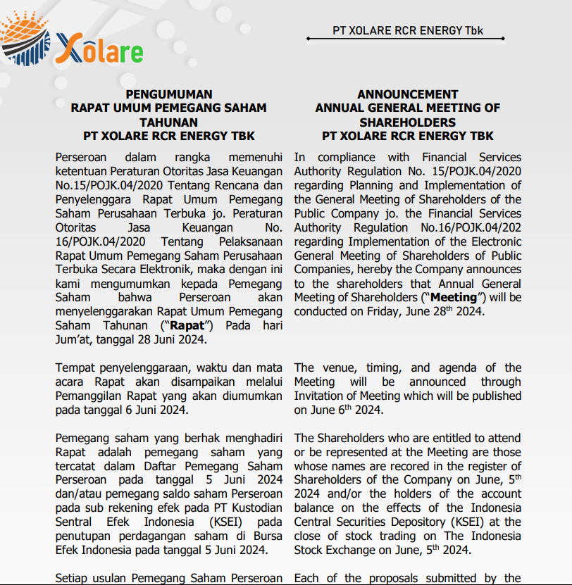 PT. Xolare RCR Energy (XOLARE)