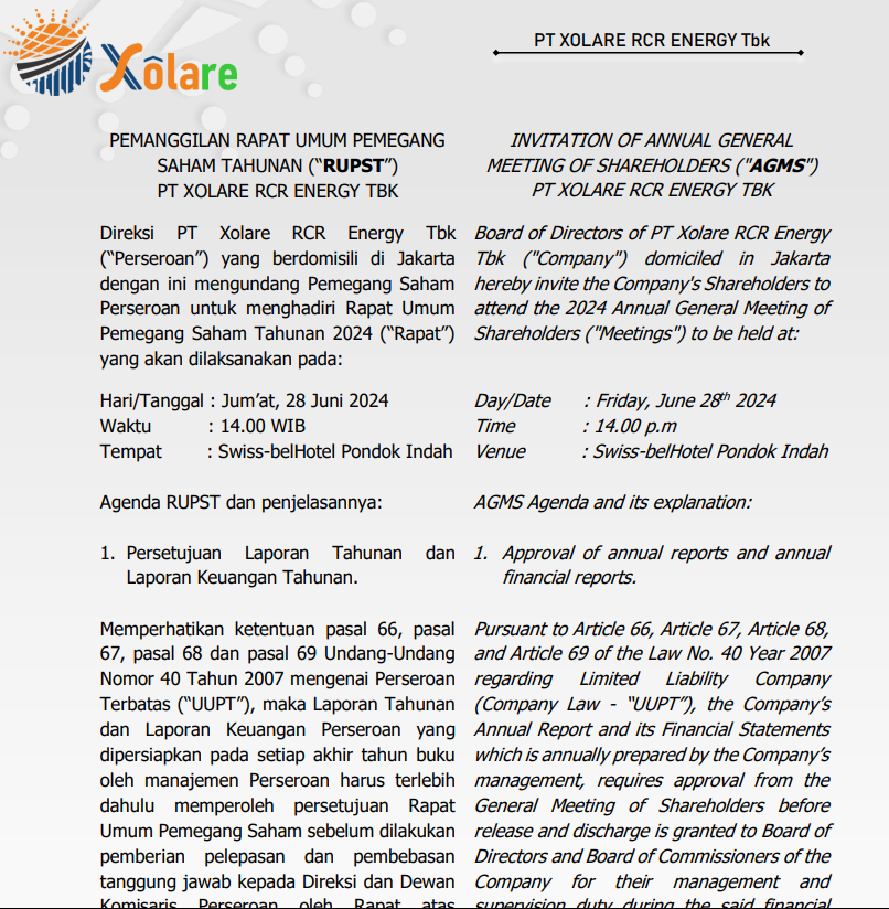PT. Xolare RCR Energy (XOLARE)